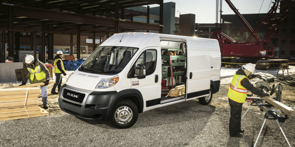 2020 Ram ProMaster filled with tools parked in a construction site